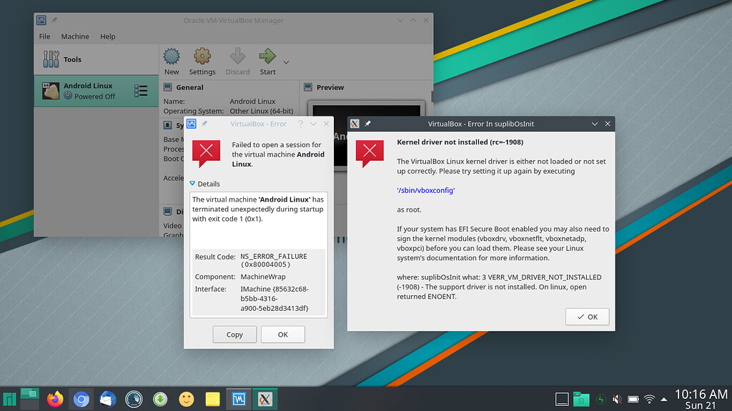 Virtual box not working showing errors instead on trying to start ...