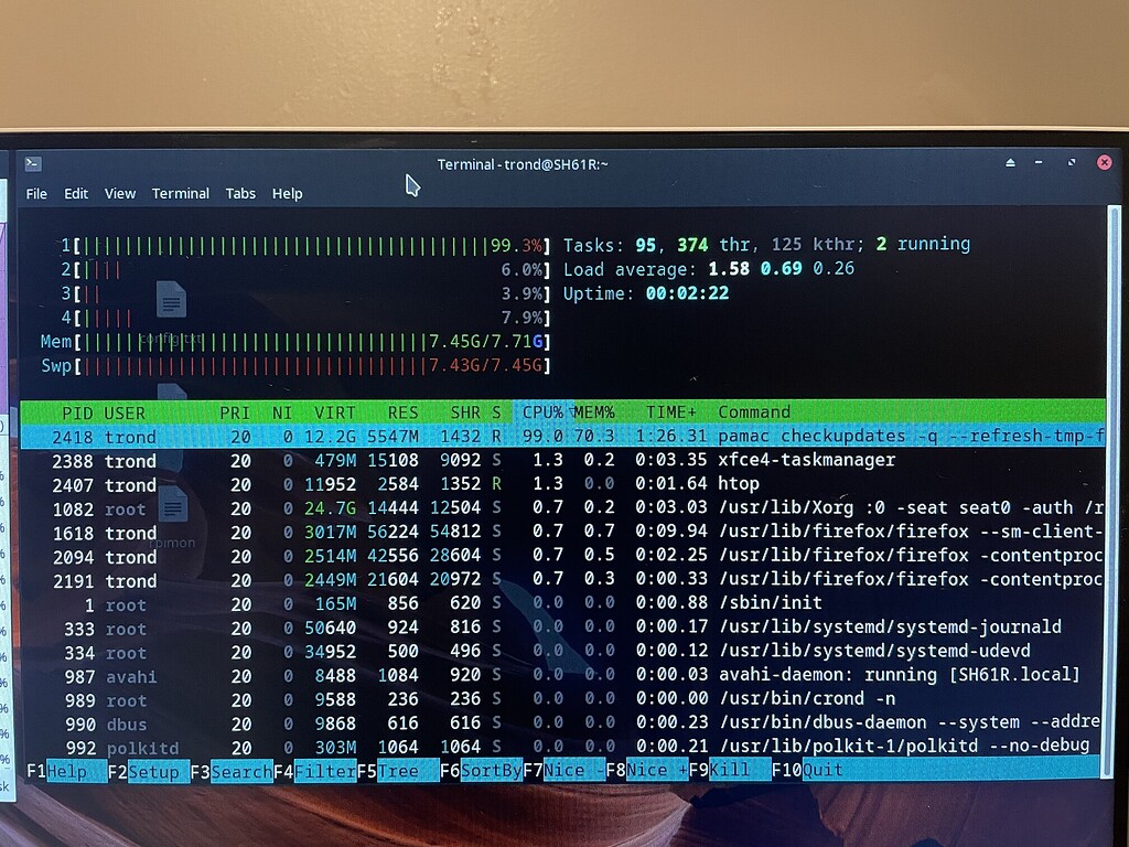 CPU, memory and Swap at 100% - Support - Manjaro Linux Forum