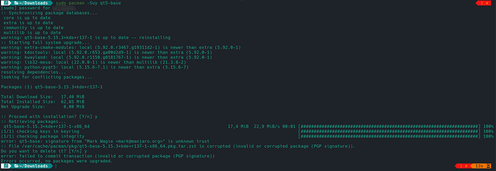 Qt5-base signature is unknown trust - Support - Manjaro Linux Forum