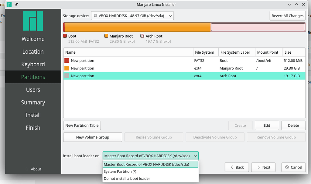 "Install boot loader on" options - Support - Manjaro Linux Forum