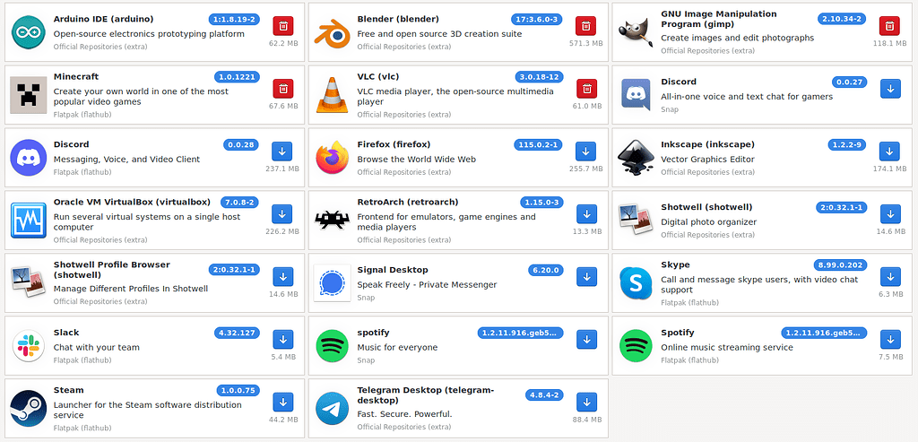 The program-status icons in Pamac (on one computer) have turned gray ...