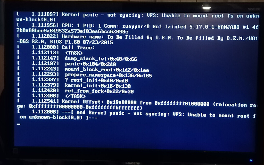 Kernel panic after a new install - Support - Manjaro Linux Forum