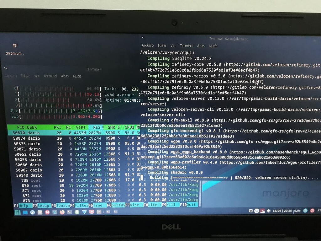 Pamac froze laptop while building Veloren - AUR - Manjaro Linux Forum