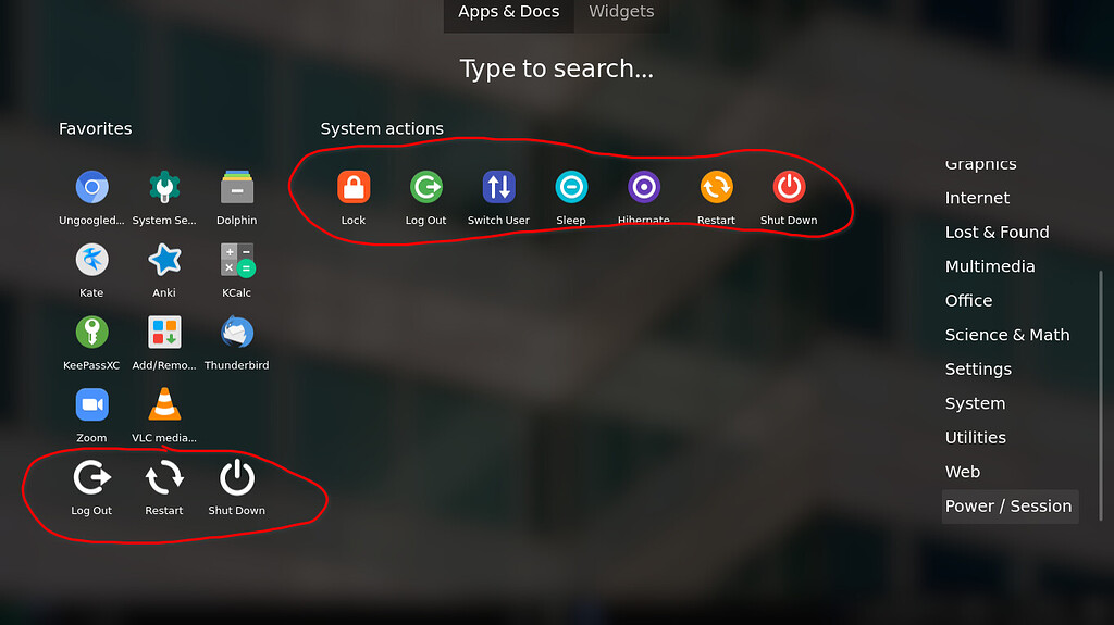Different types of power/session icons shown in different parts of ...