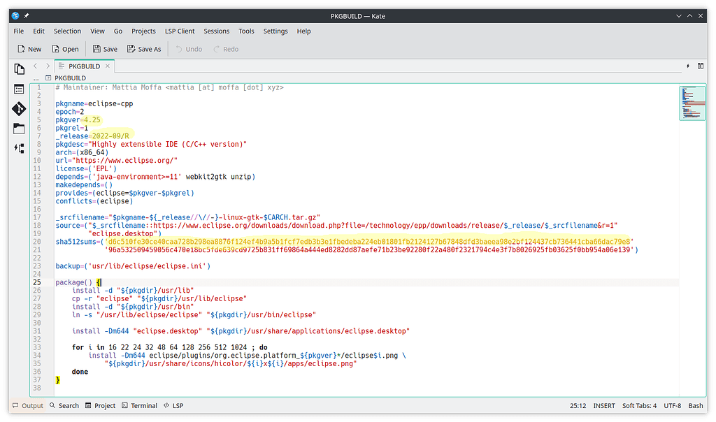 Old version application (eclipse-cpp) install from "yay --editmenu ...