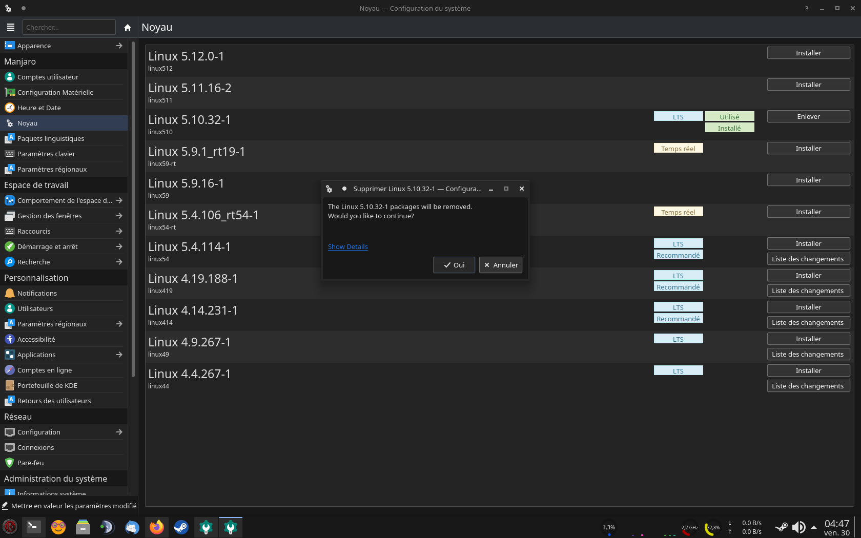 Block removal of running Kernel from Manjaro Settings - Feature Request - Manjaro Linux Forum