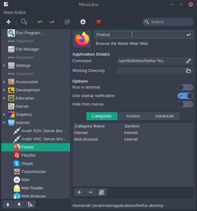 Editing name of Firefox in Whisker Menu's Favorites disrupts function ...